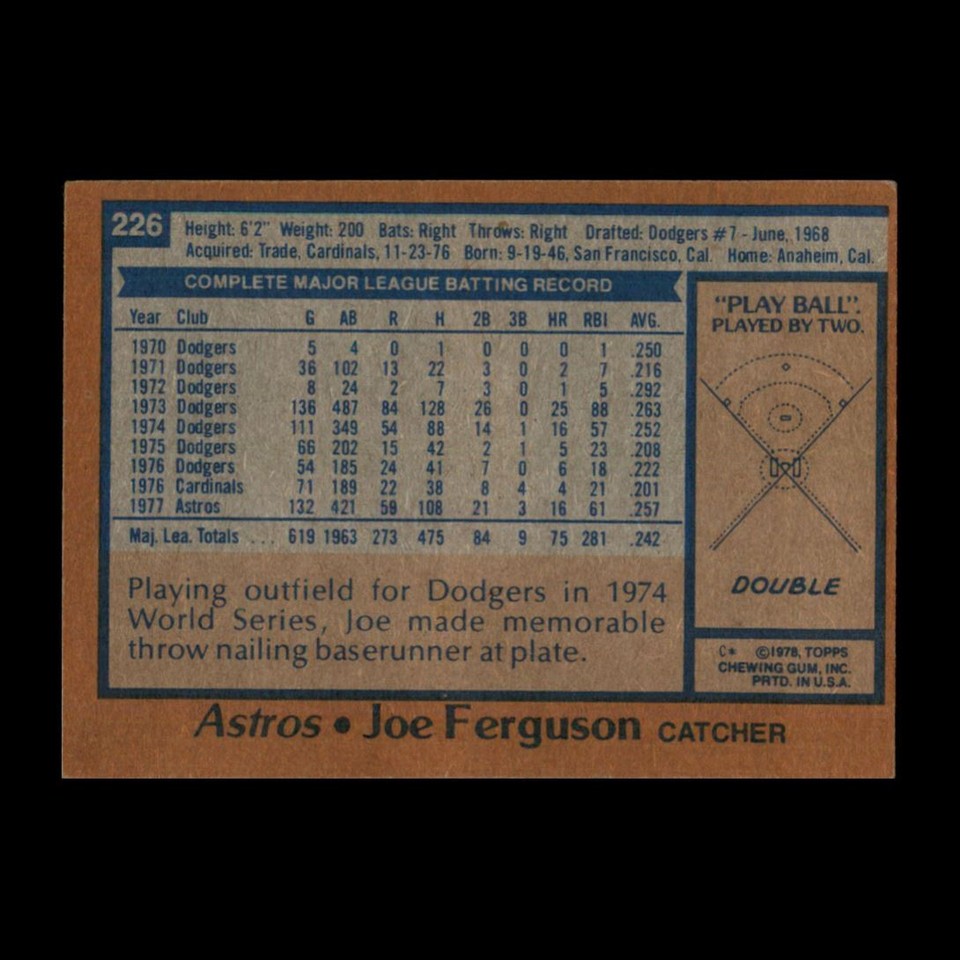 Joe Ferguson 1978 Topps Houston Astros #226 Set Break NICE! | eBay