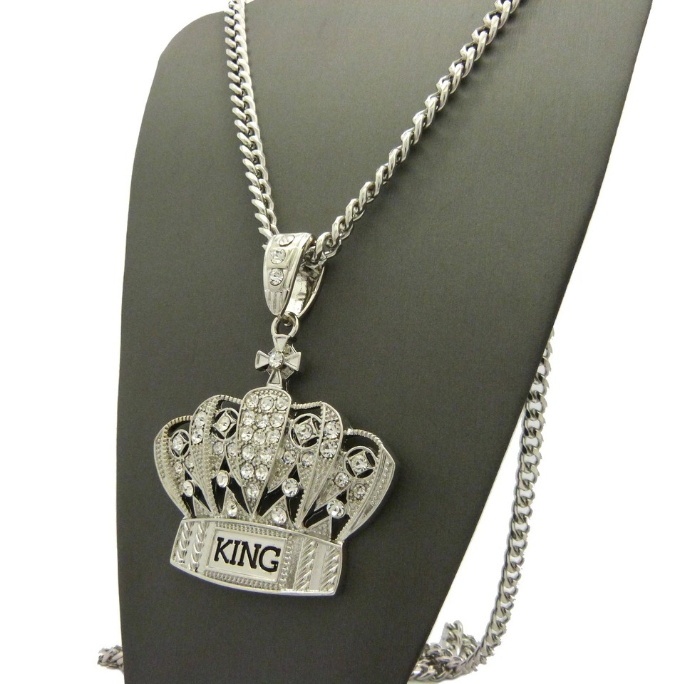NEW KING CROWN PENDANT & 36" CUBAN CHAIN HIP HOP NECKLACE - XYP10R | eBay