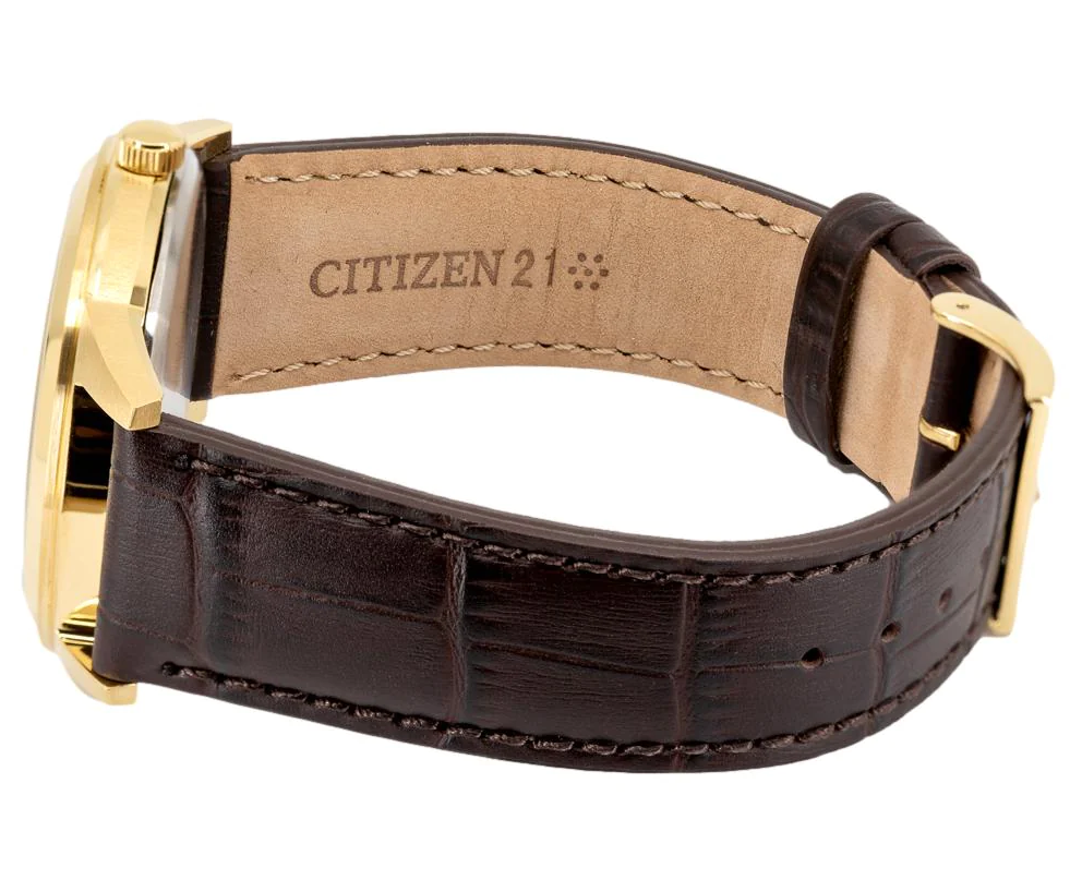 Citizen Gold Tone Leather Band AW0102-13A Date Day Indicator Eco-Drive ...