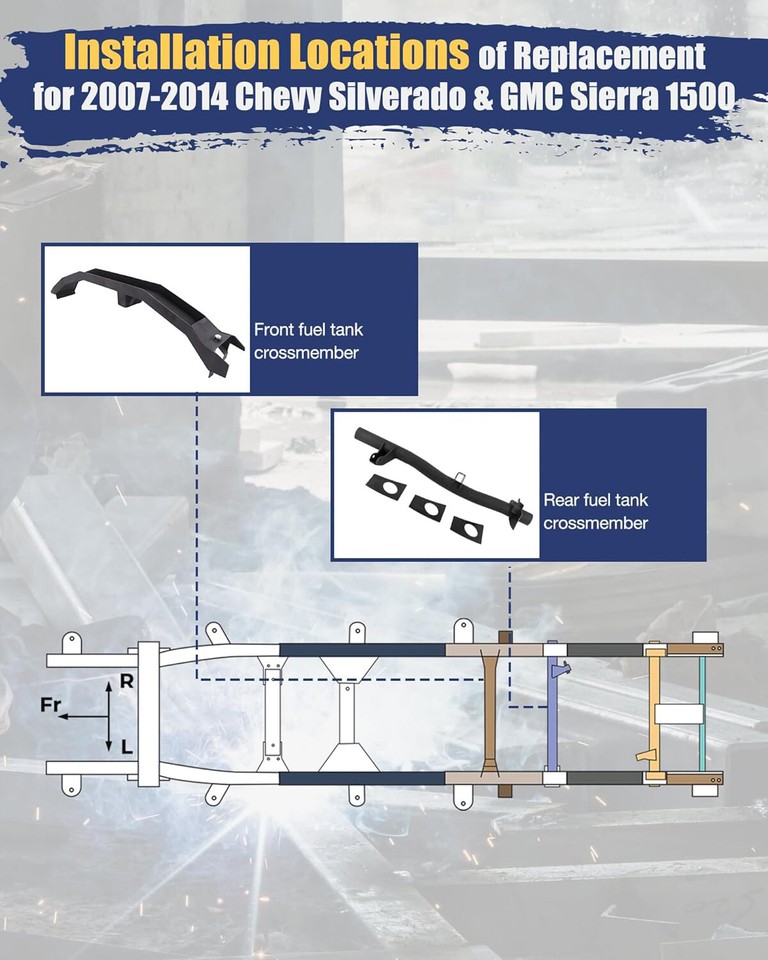 Front & Rear Fuel Tank Crossmember For Chevy Silverado/GMC Sierra 1500 ...