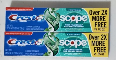 SET OF 2 Crest Plus Complete Whitening with Scope Fluoride Toothpaste 2 ...