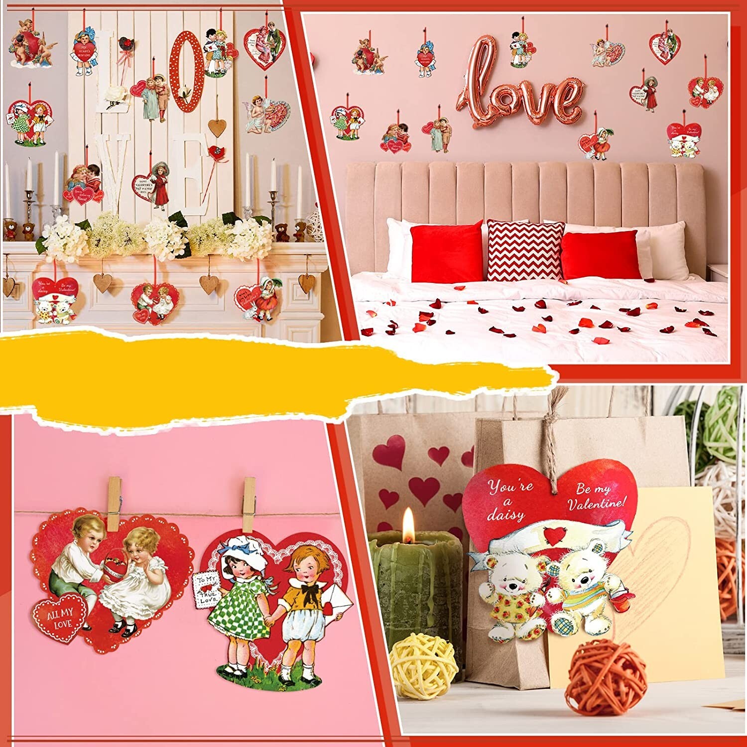48PCS Vintage Valentines Day Cutouts, Retro Valentine Cut outs ...