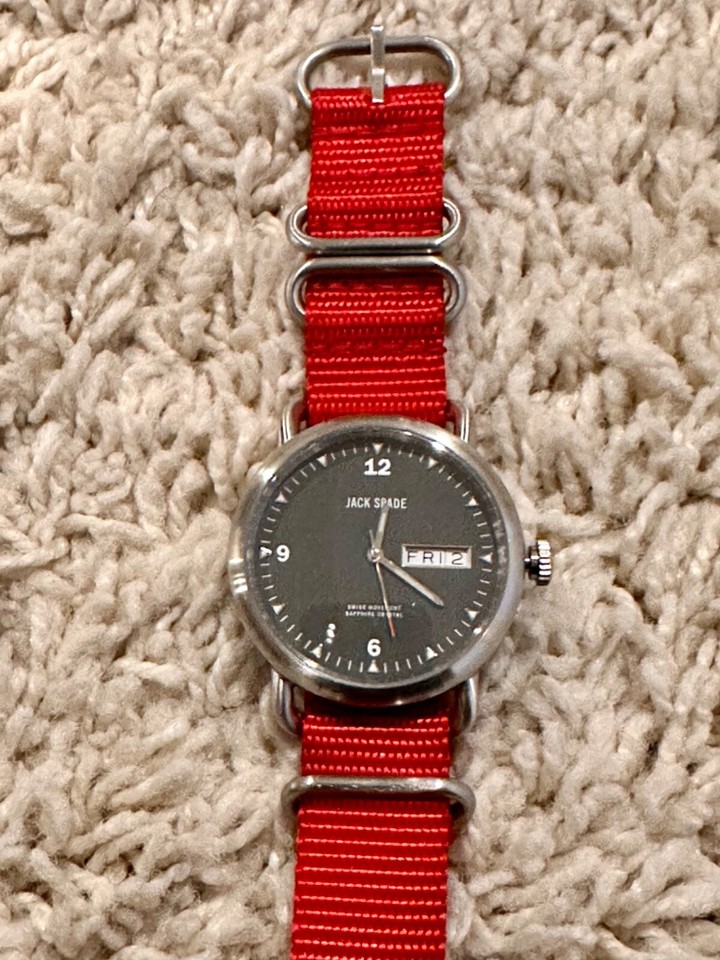 Jack Spade watch WURU0030 Red Conway Grey Swiss Made Day Date function ...