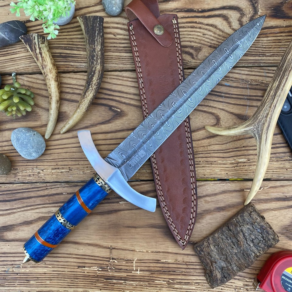 18" Handcrafted Battle Ready Short Sword Forged Damascus Steel Blade W ...