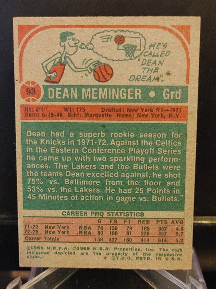 Dean Meminger 1973-74 Topps #93 - New York Knicks | eBay