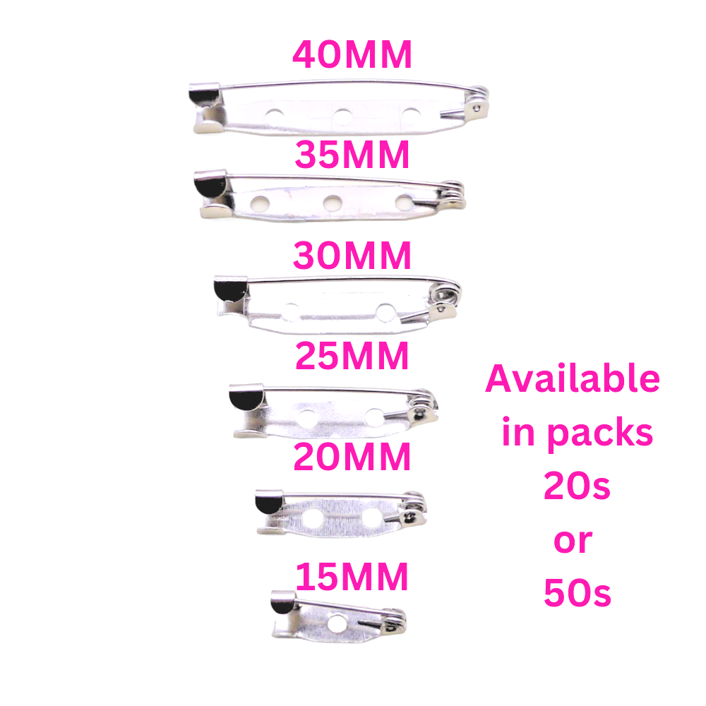 STEEL BROOCH BACK PINS 15mm 20mm 25mm 30mm 35mm 40mm BAR PIN BADGE ...