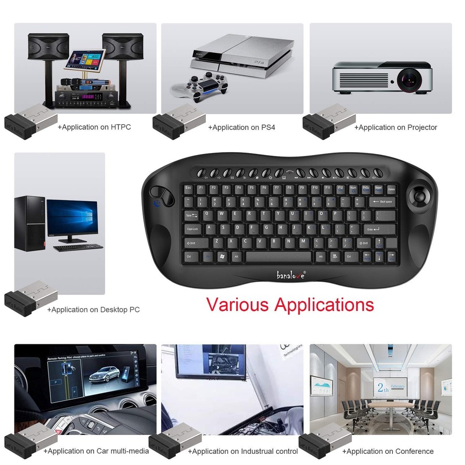 Banalove 2.4GHz Wireless Mini Portable Keyboard with Built-in Trackball ...