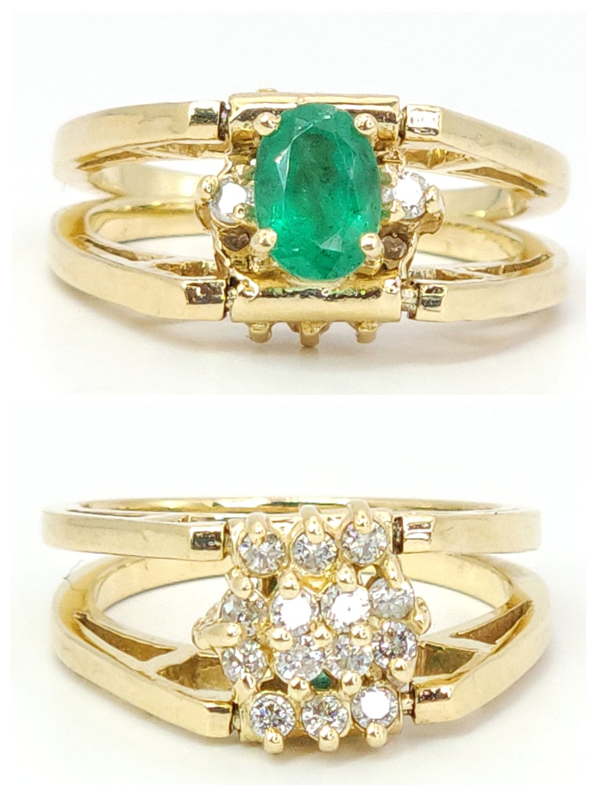 14K Solid Gold Emerald & Diamond Flip Ring Convertibl… - Gem