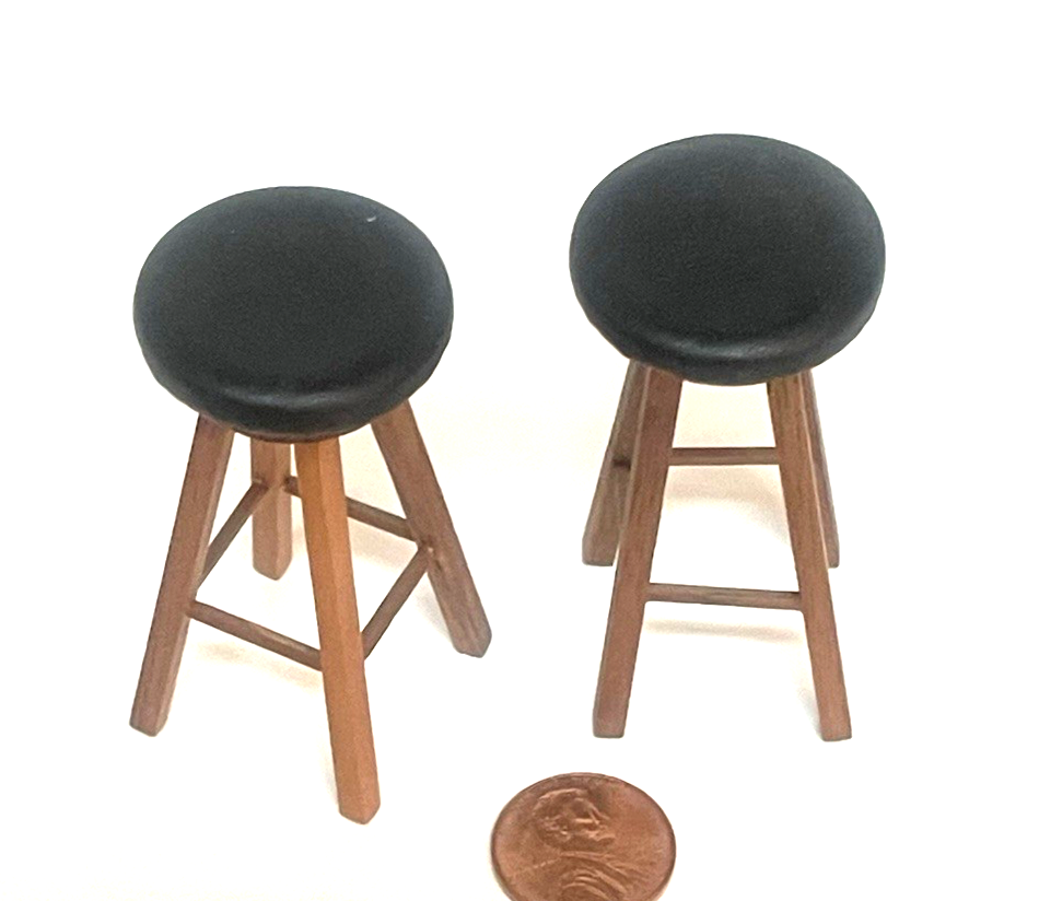 TWO DOLLHOUSE MINIATURE WOOD BAR STOOLS WITH A ROUND SEAT | eBay