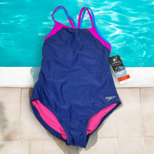 Speedo Girl's Swimsuit One Piece Solid Cross Back Multi Straps Navy, 12 ...