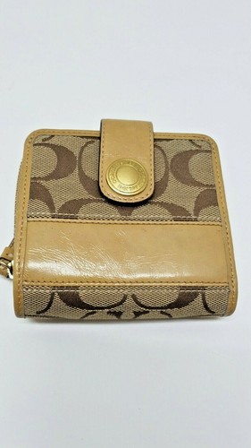 COACH SIGNATURE LEATHER & CANVAS KHAKI & BROWN AUTHENTIC LEGACY STRIPE ...