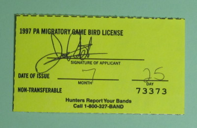 1997 Pennsylvania Resident Migratory Game Bird Hunting License Tag ...