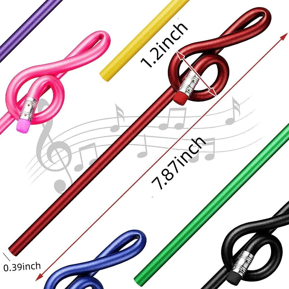 Yellow Musical Note Pencils Green Bent Pencil Artists Top with Eraser ...