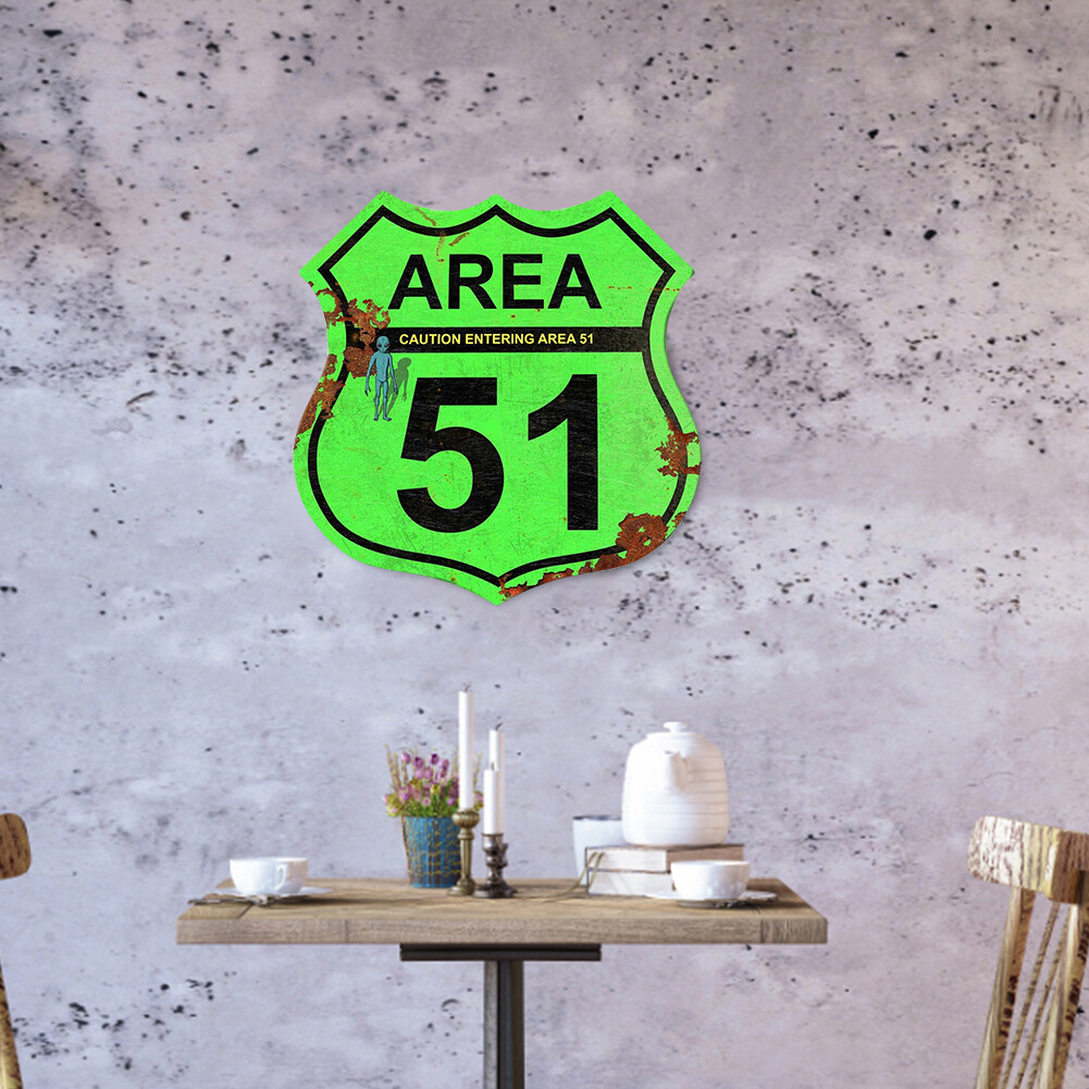 Area 51 Shield Shape Metal Plate Tin Sign Plaque Poster for Bar Club ...