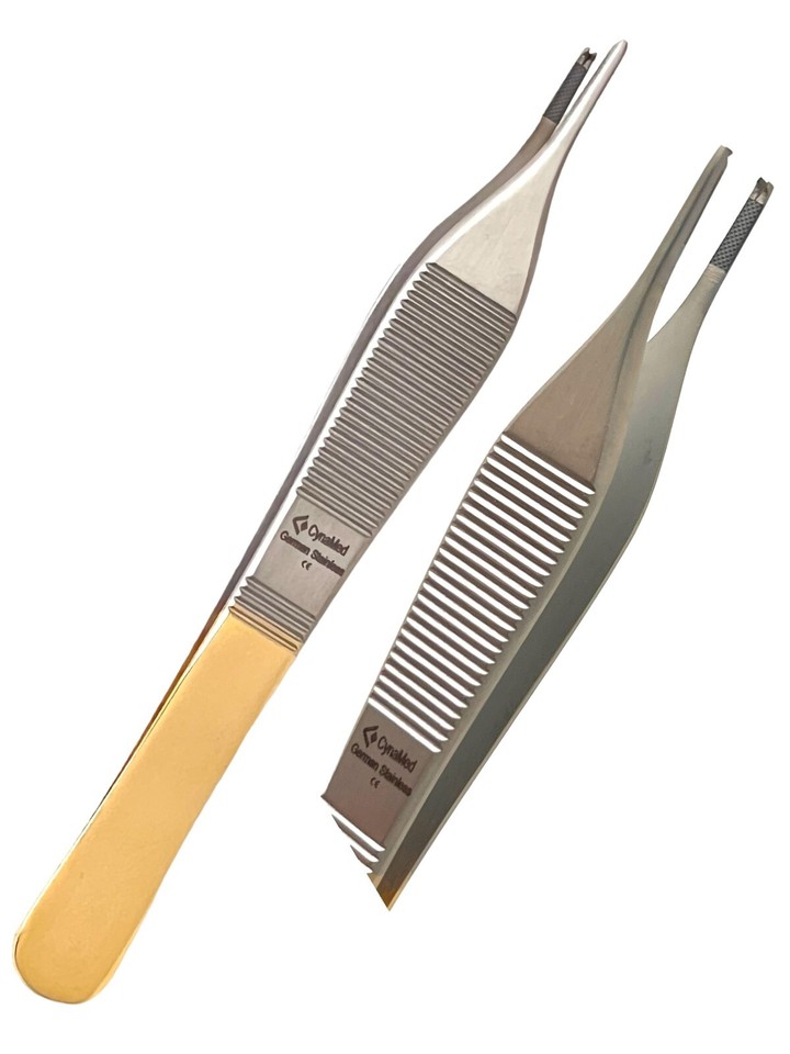 German T/C Adson Tissue Forceps 1x2 Rat Tooth,Brown ,Serrated Teeth ...