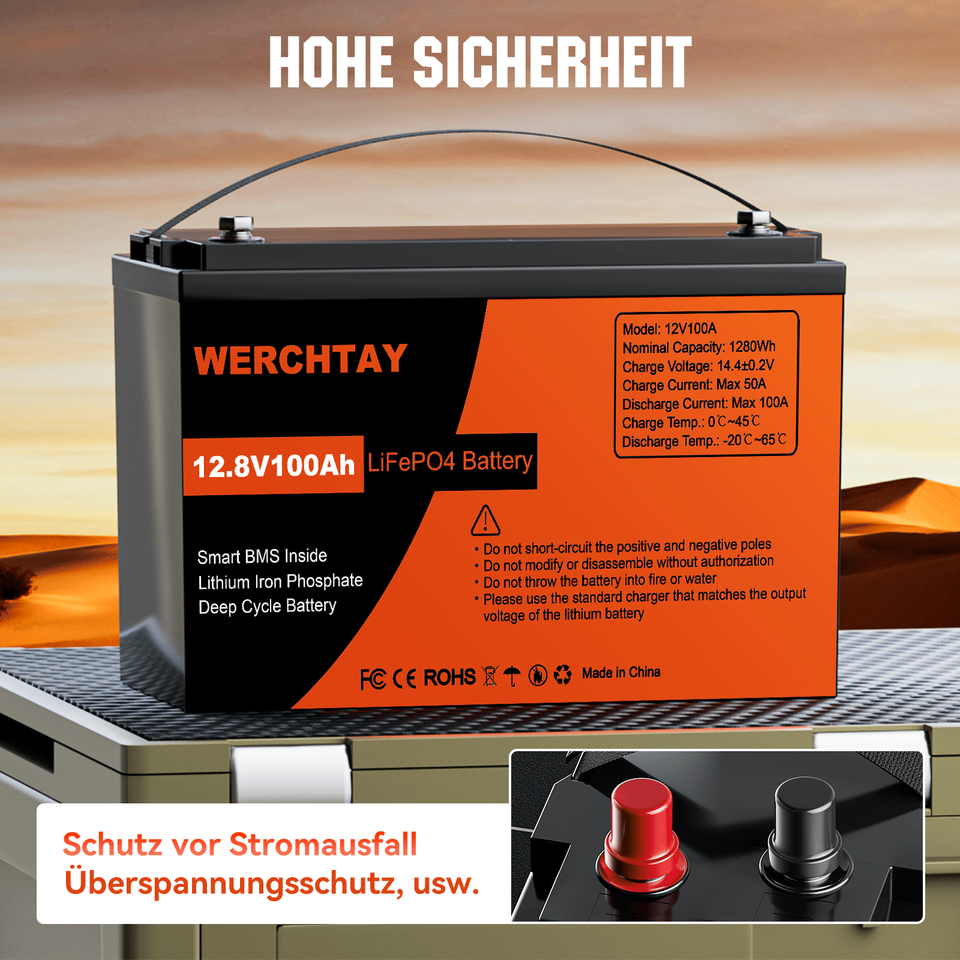LiFePO4 Lithium Batterie 100Ah 200Ah 300Ah 12V Akku BMS 15000+ Zyklen ...