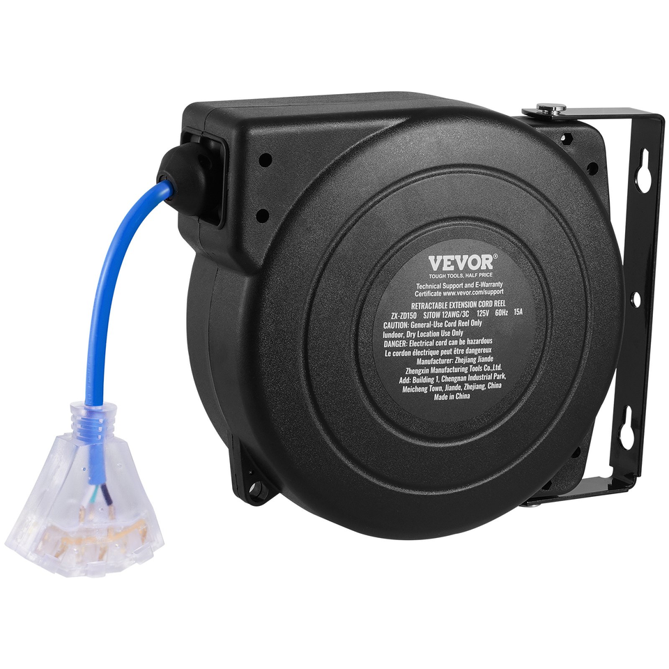 45FT Retractable Extension Cord Reel - 12AWG SJTOW, Automatic Extension ...