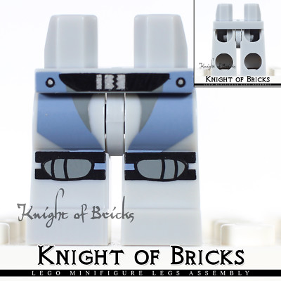 LEGO Minifigure Legs LIGHT GRAY Hips Knee Pads SAND BLUE Straps BLACK ...
