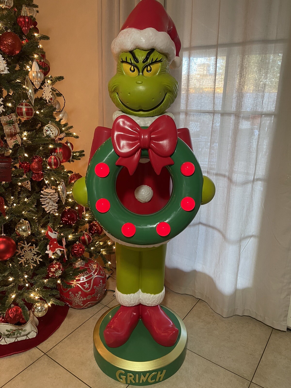Jumbo 5' Grinch Nutcracker 63" Light-Up Wreath Collectible Decor