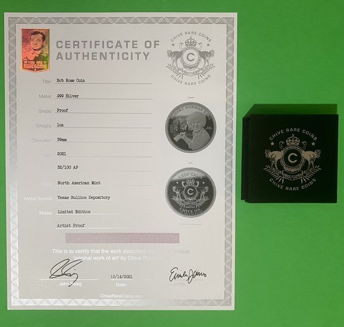 2021 Bob Ross Chive Rare Silver Coin AP #32/100 w/signed coa 1 oz Sold ...