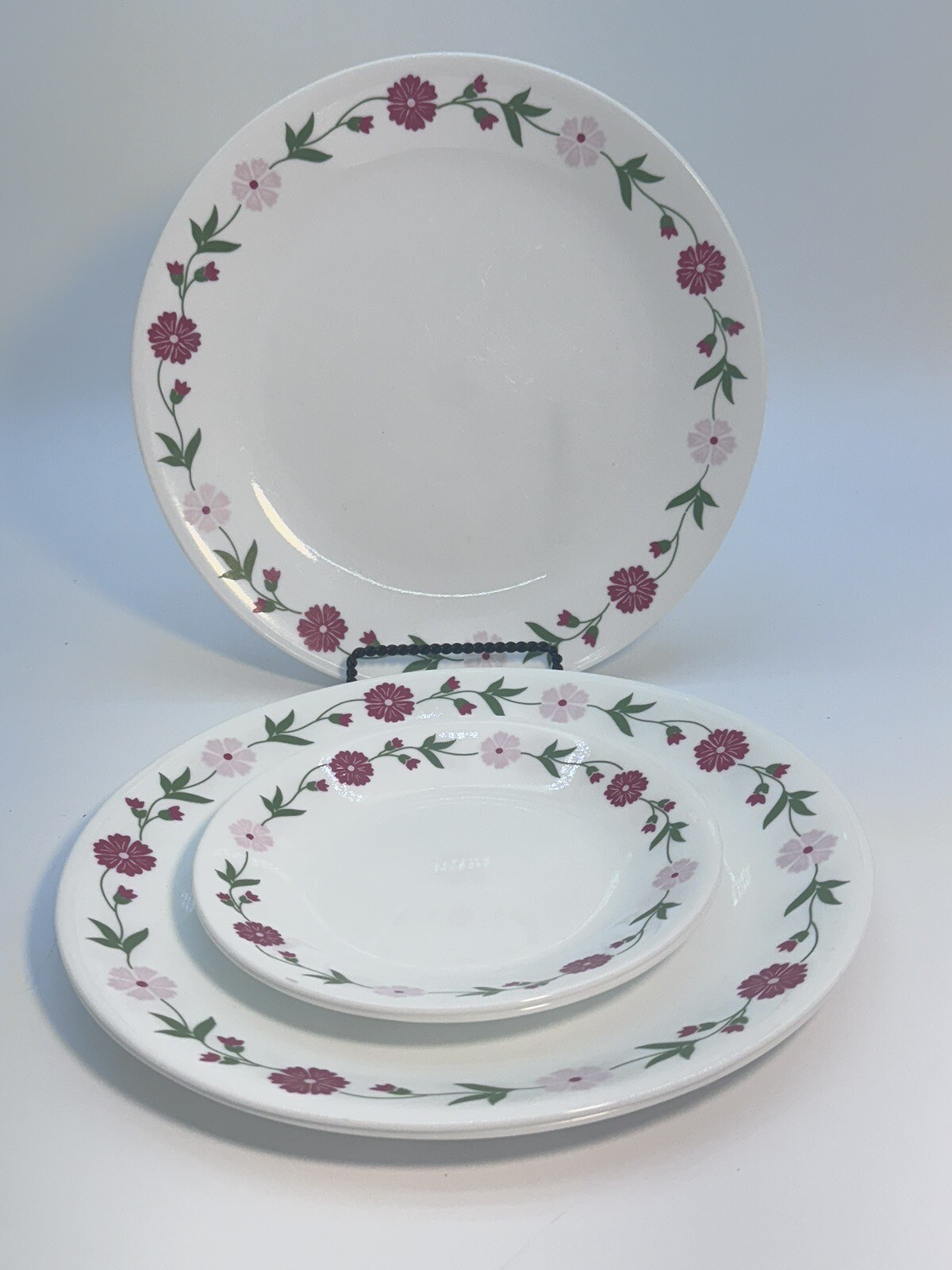 Corelle SPRING PINK 10-1/4" 3 Dinner 2 Bread & Butter Plates Red & Pink ...