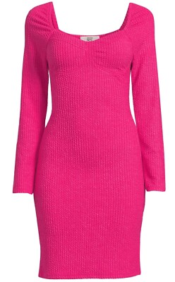 Madden NYC Long Sleeve Textured Bodycon Bra-Cup Design Pink Mini Dress ...