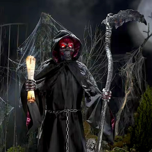 Home Depot 7.5 Ft Animated Fiery Reaper LED Halloween Animatronic Prop ...
