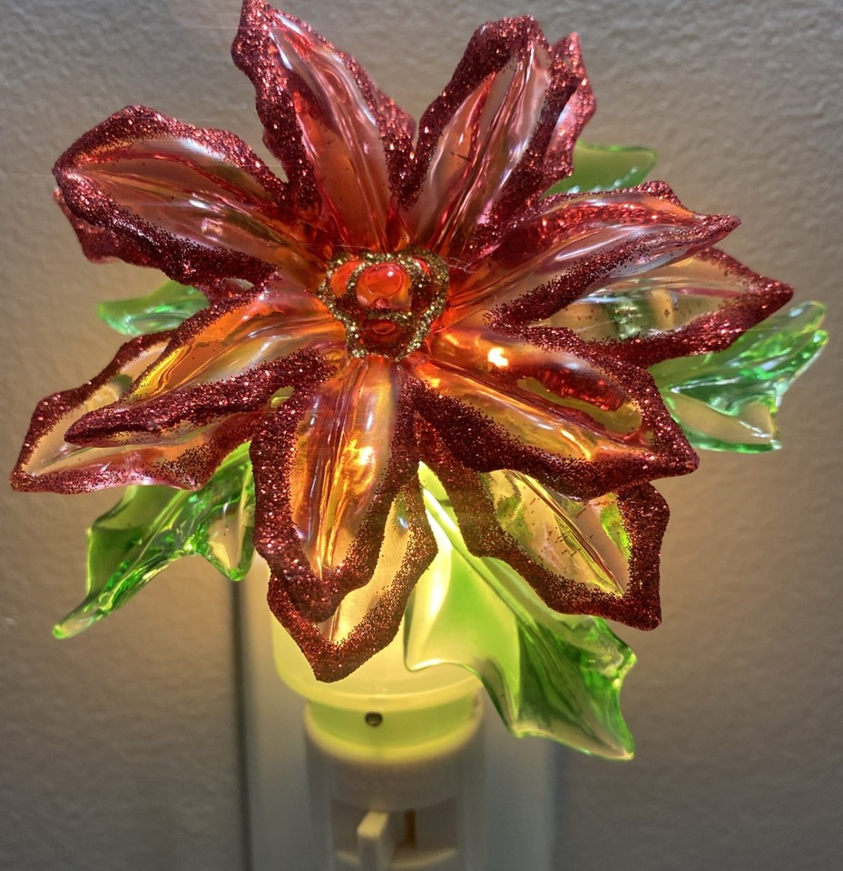 St Nicholas Square Poinsettia Night Light Red Flower New in Box ...