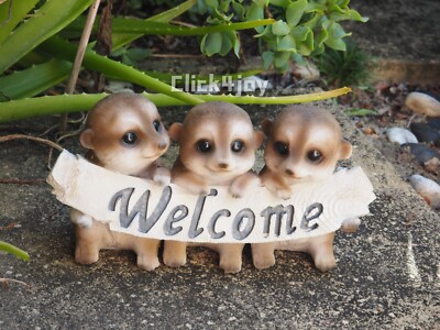 25cm Triple Meerkats on Welcome Log Ornament Statue Figurine Sculpture ...
