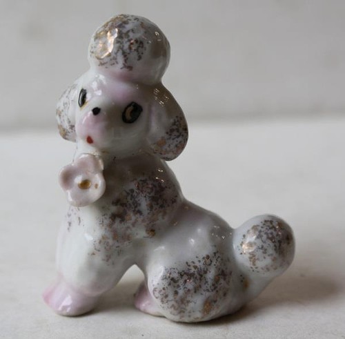 Poodle Dog Figurine 3D Flower Pink Gold Accents Ceramic Porcelain Japan ...