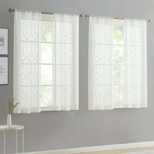 Modern Scroll White Rod Pocket Sheer Curtain Set, 28" x 63" (4 Panels ...