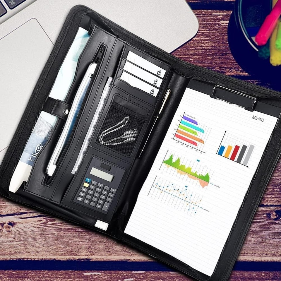 Padfolio Business Leather Portfolio Zippered Notebook Binder Office ...