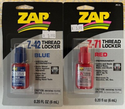 ZAP #'s PT-42 & PT-71: Thread Locker 2-Pack Blue & Red (6ml bottles) | eBay