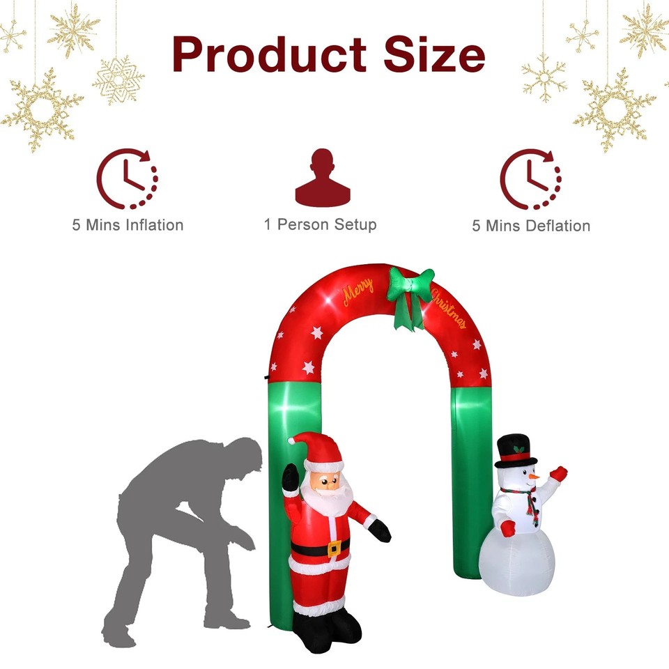 Christmas Santa Claus & Snowman Archway 8FT Inflatable Arch w/ Light ...