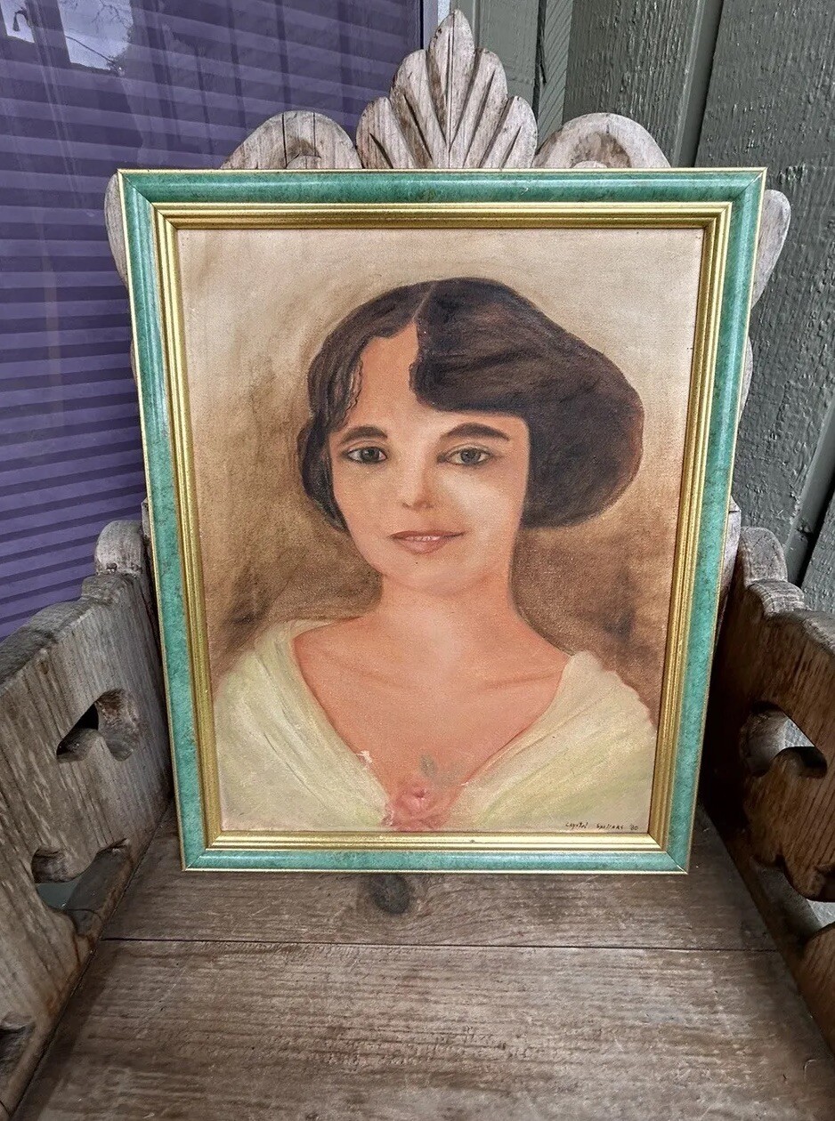 Original Oil On Canvas Portrait Of Young Lady With Rose Cape, Crystol ...