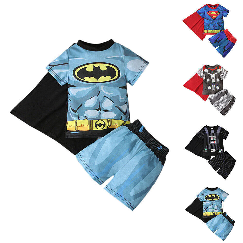 Kids Boys Avengers Superhero Short Sleeve T-Shirt Shorts Outfit Costume ...