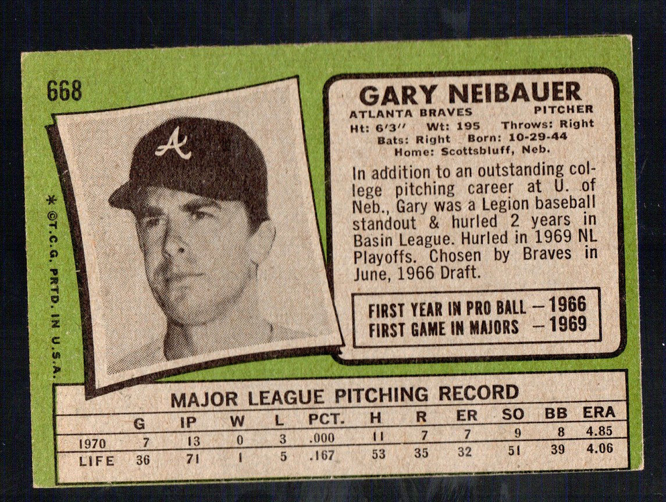 GARY NEIBAUER BRAVES - 1971 TOPPS - #668 - HIGH NUMBER | eBay