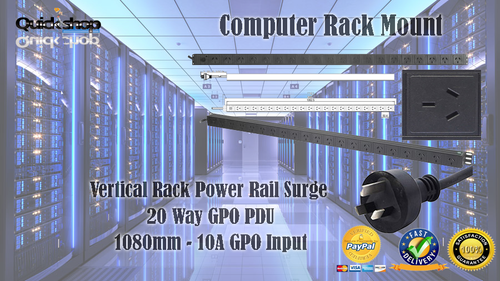 Vertical Rack Power Rail 20x GPO - Installer 15A SAA Plug 1080x 45x ...