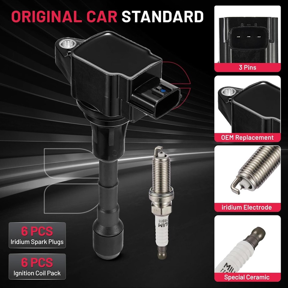 Pack 6 Ignition Coil Spark Plug UF550 For 2013-2019 Nissan Pathfinder 3 ...