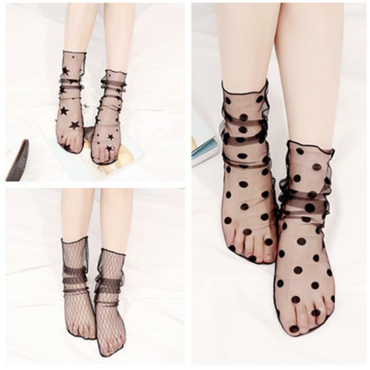Women Fishnet Mesh Lace Ruffle Socks Sheer Silky Glitter Short Ankle ...