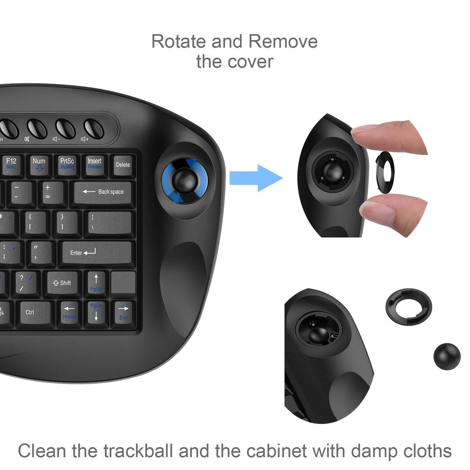 Banalove 2.4GHz Wireless Mini Portable Keyboard with Built-in Trackball ...