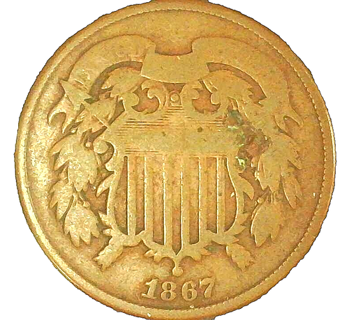 1867 2 Cent Piece U.S. Copper Coin Circulated-Good Condition-Inv#1329 ...
