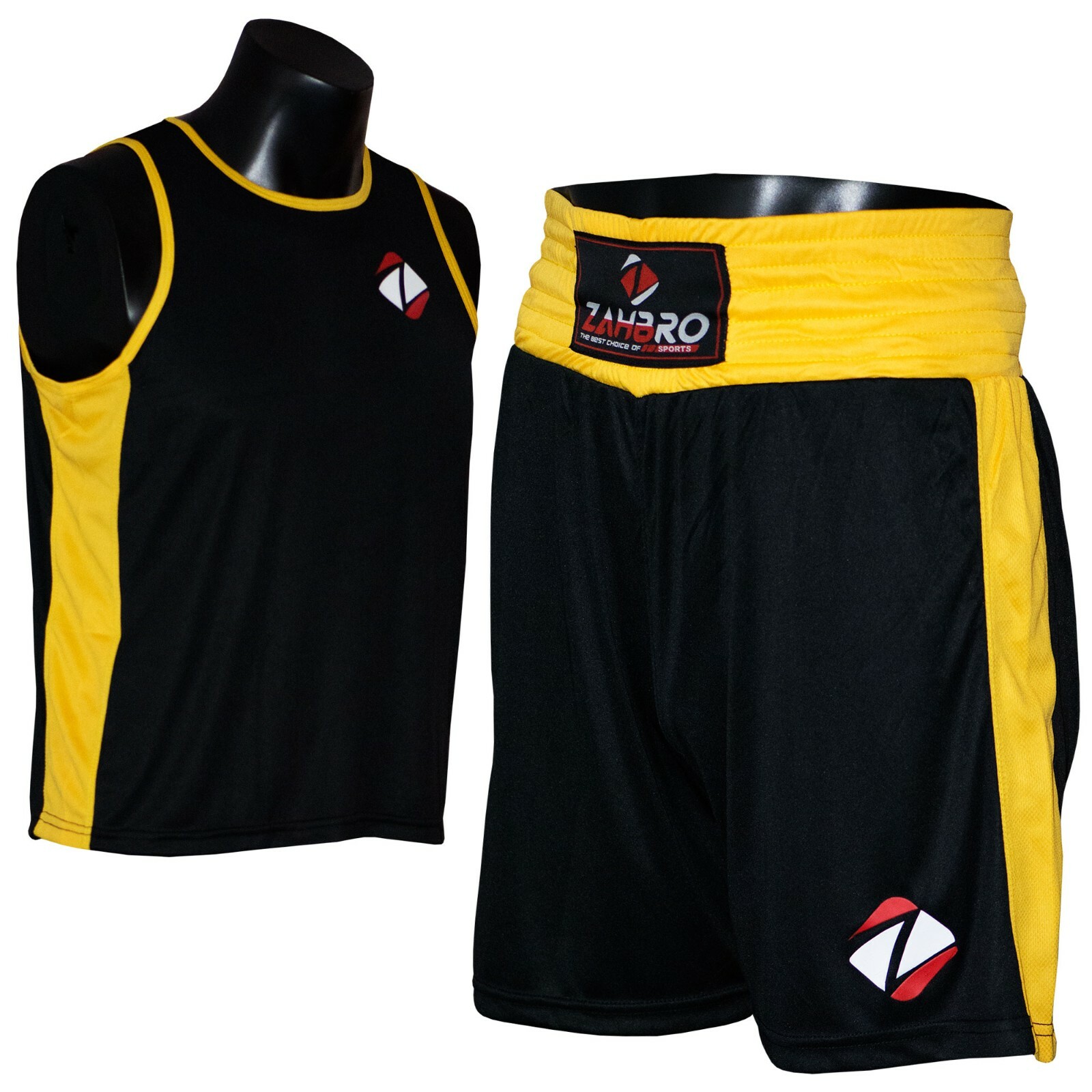 ZAHBRO Mens Boxing Shorts & Vest Set Training Satin Sparring Kickboxing ...