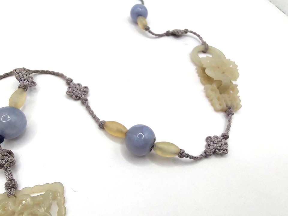 Antique Chinese Devil's Work Hand Carved Natural Jade Necklace RARE | eBay