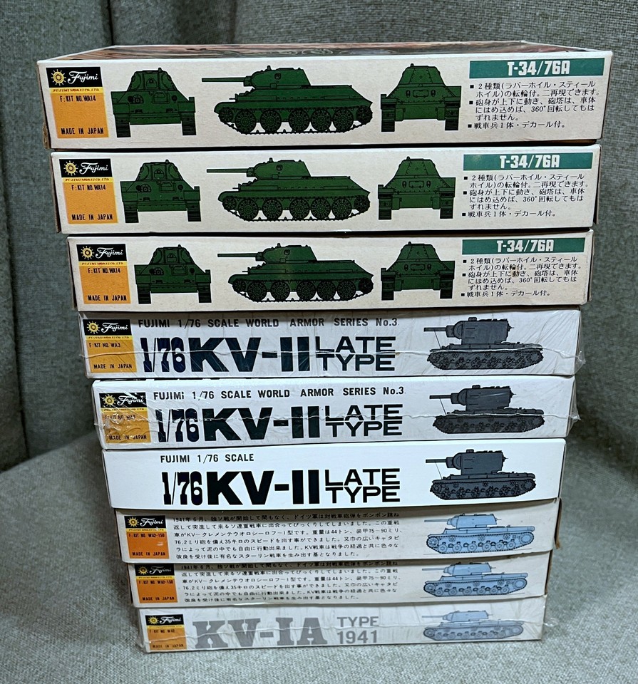 Vintage Lot of 9 Fujimi Russian WW II Armor KV-IA , KV-II, T-34/76A ...