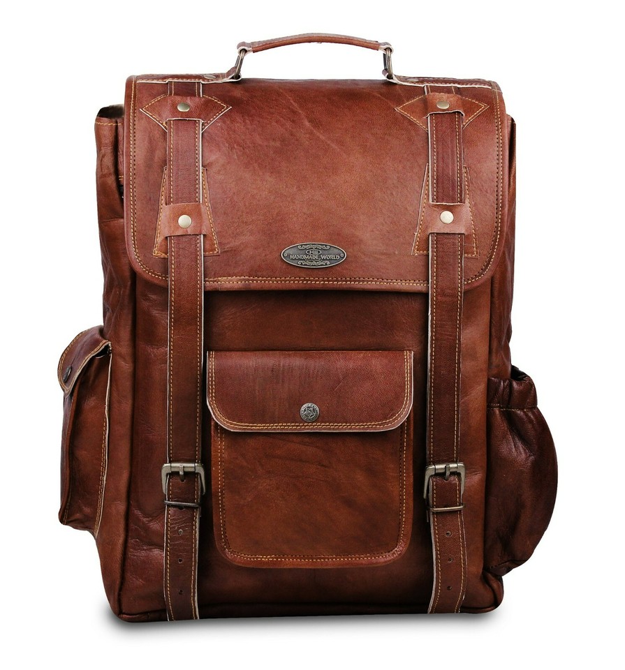 Men's Handmade Vintage Genuine Brown Leather Backpack Rucksack Travel ...