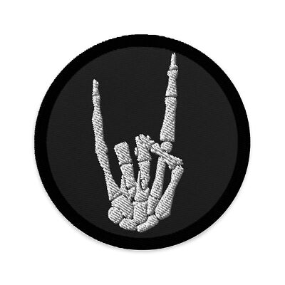 Devil Horns Bone Hand Embroidered Patch Heavy Metal Sign Horns Up ...