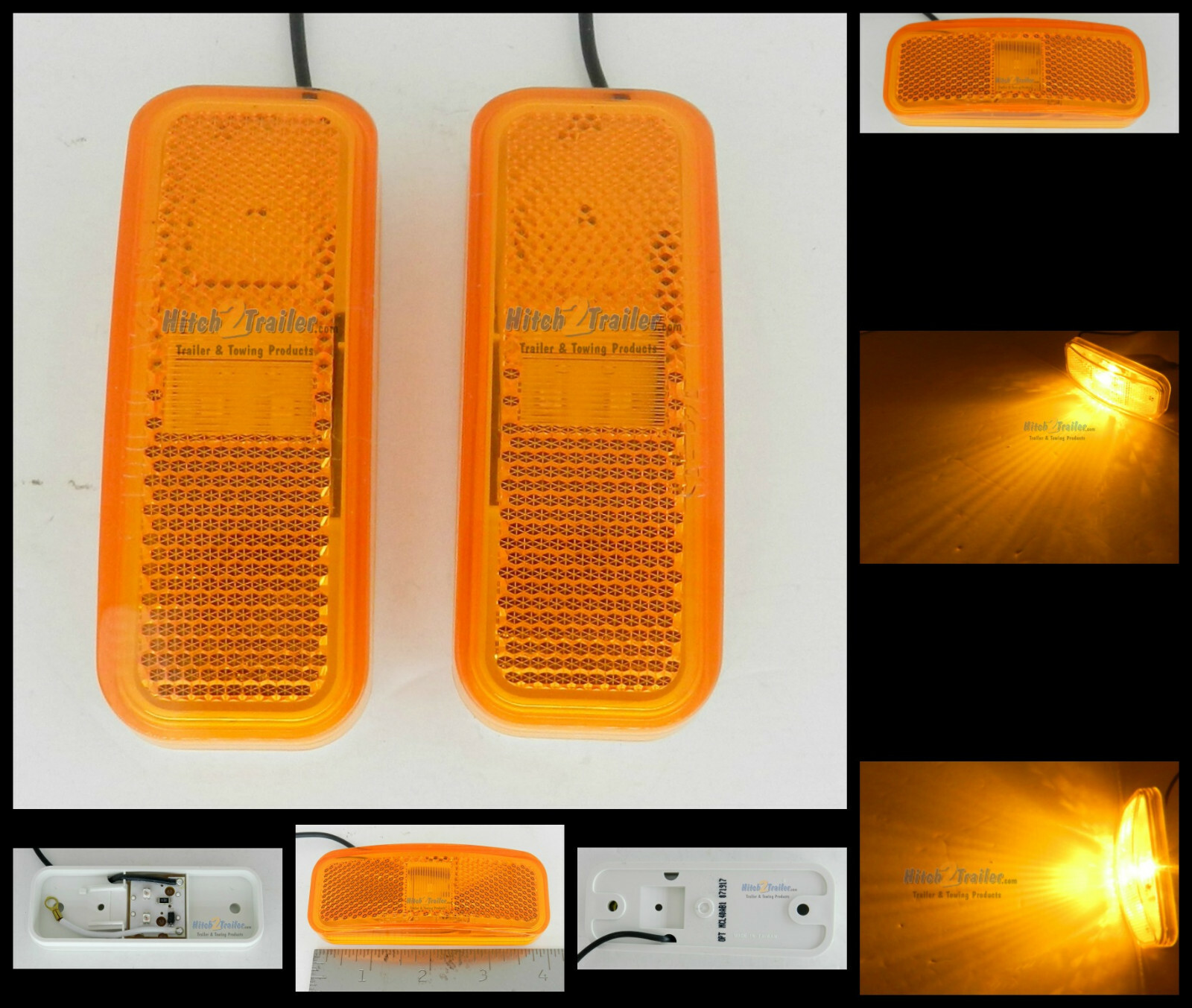 (2) 4" Amber Rectangle Surface Mount LED Clearance Marker Light 2 Diode ...