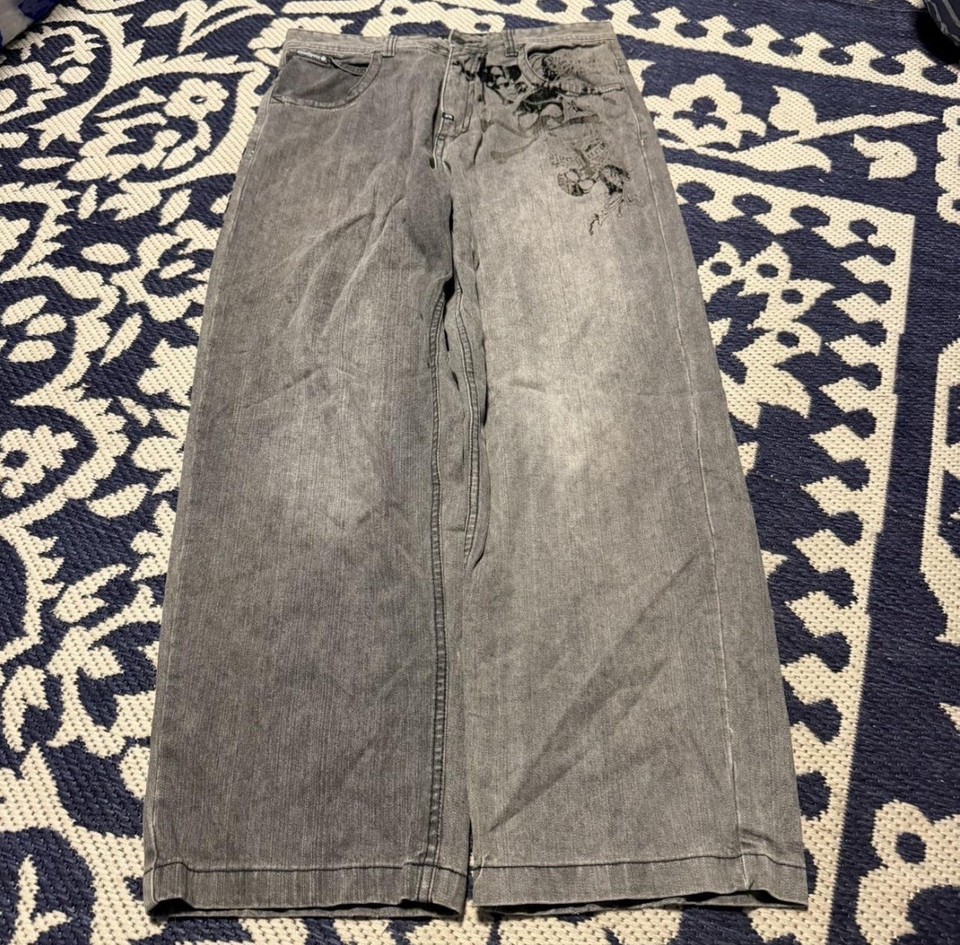 SOUTHPOLE CROSSBONES JEANS MENS SIZE 36x34 BAGGY FIT SOUTHPOLE SKULL ...