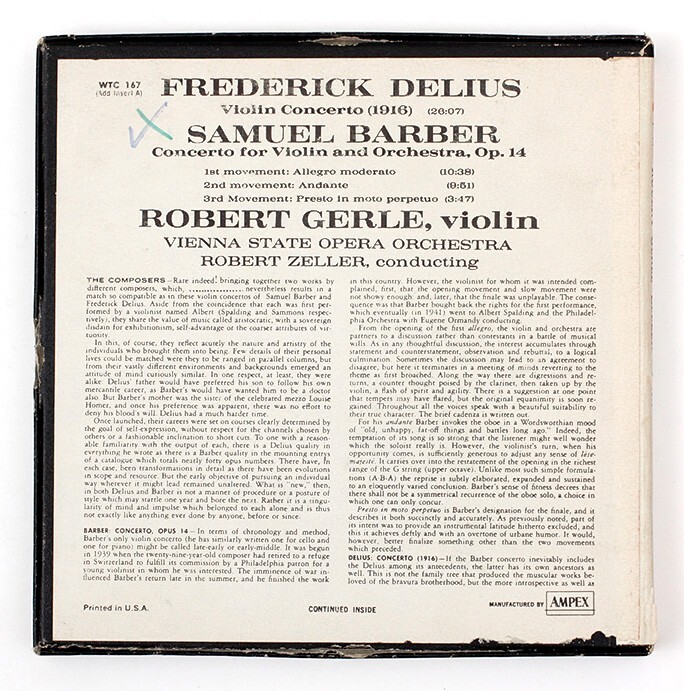 Violin Concerti Barber/Delius ROBERT GERLE Reel to Reel Tape | eBay